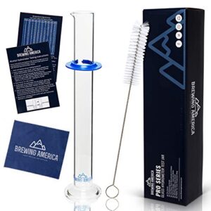 glass hydrometer test tube jar & cylinder brush - narrow flask for alcohol by volume test - moonshine, homebrew beer, home wine making kits, borosilicate glass 3.3