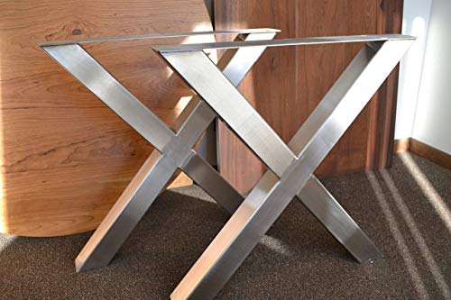 Brushed Stainless Table Legs, X-Frame Style - Any Size