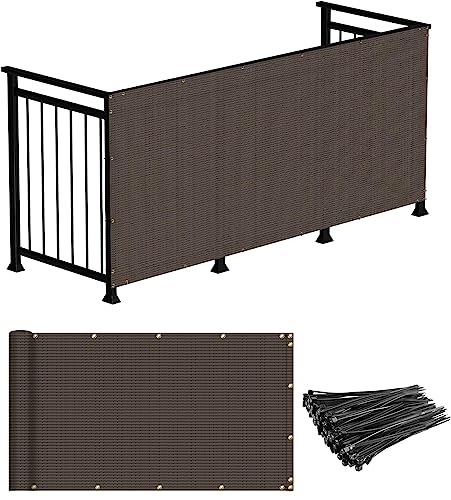 Windscreen4less 3'x10' Deck Balcony Privacy Screen for Deck Pool Fence Railings Apartment Balcony Privacy Screen for Patio Yard Porch Chain Link Fence Condo with Zip Ties Brown