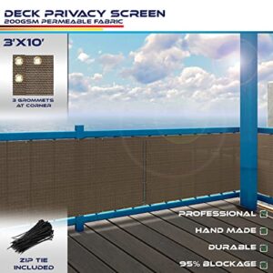 Windscreen4less 3'x10' Deck Balcony Privacy Screen for Deck Pool Fence Railings Apartment Balcony Privacy Screen for Patio Yard Porch Chain Link Fence Condo with Zip Ties Brown