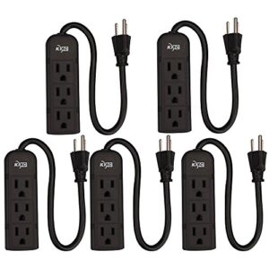 kmc 3-outlet power strip power extension cord 5-pack,outlet saver,1-foot cord, etl listed