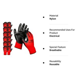 ACKTRA Nitrile Coated Safety WORK GLOVES 12 Pairs, WG003 Red/Black, Large