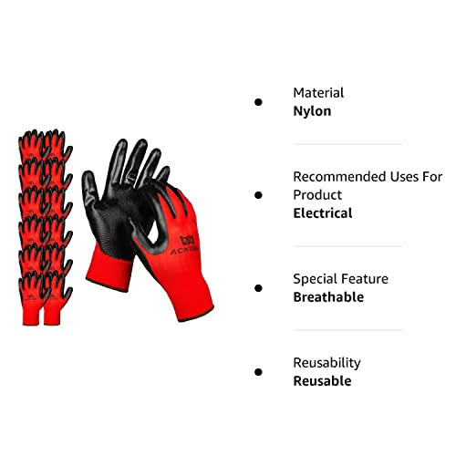 ACKTRA Nitrile Coated Safety WORK GLOVES 12 Pairs, WG003 Red/Black, Large