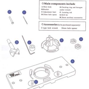 Evwoge 35mm Hinge Drilling Jig + 35mm Forstner Bit Woodworking Tool Drill Bits for Cabinet Door Installation