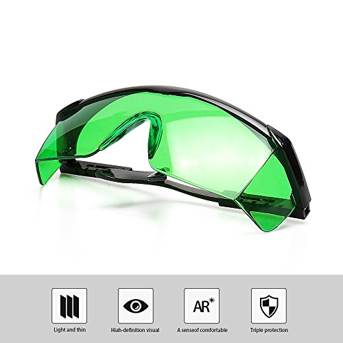 Huepar GL01G Green Laser Enhancement Glasses - Eye Protection Safety Glasses for Green Laser Level, Rotary and Multi-Line Laser Tools - Goggles with Adjustable Temple (Protective Box Included)