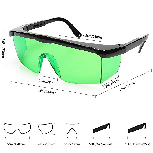 Huepar GL01G Green Laser Enhancement Glasses - Eye Protection Safety Glasses for Green Laser Level, Rotary and Multi-Line Laser Tools - Goggles with Adjustable Temple (Protective Box Included)