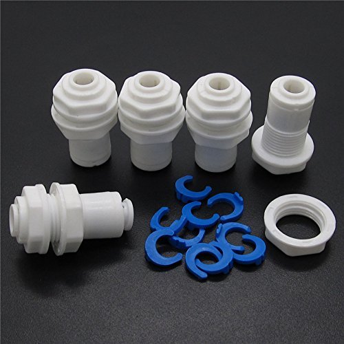 Lemoy 1/4 inch Plastic Bulkhead Fitting tubing Quick onnectors Pipe Fittings for Reverse Osmosis Drinking Water Filter System (Pack of 5)