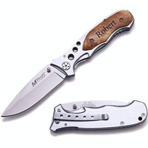 Forever Gifts USA Free Engraving - Quality Tactical Folding Knife, Stainless Steel / Wood