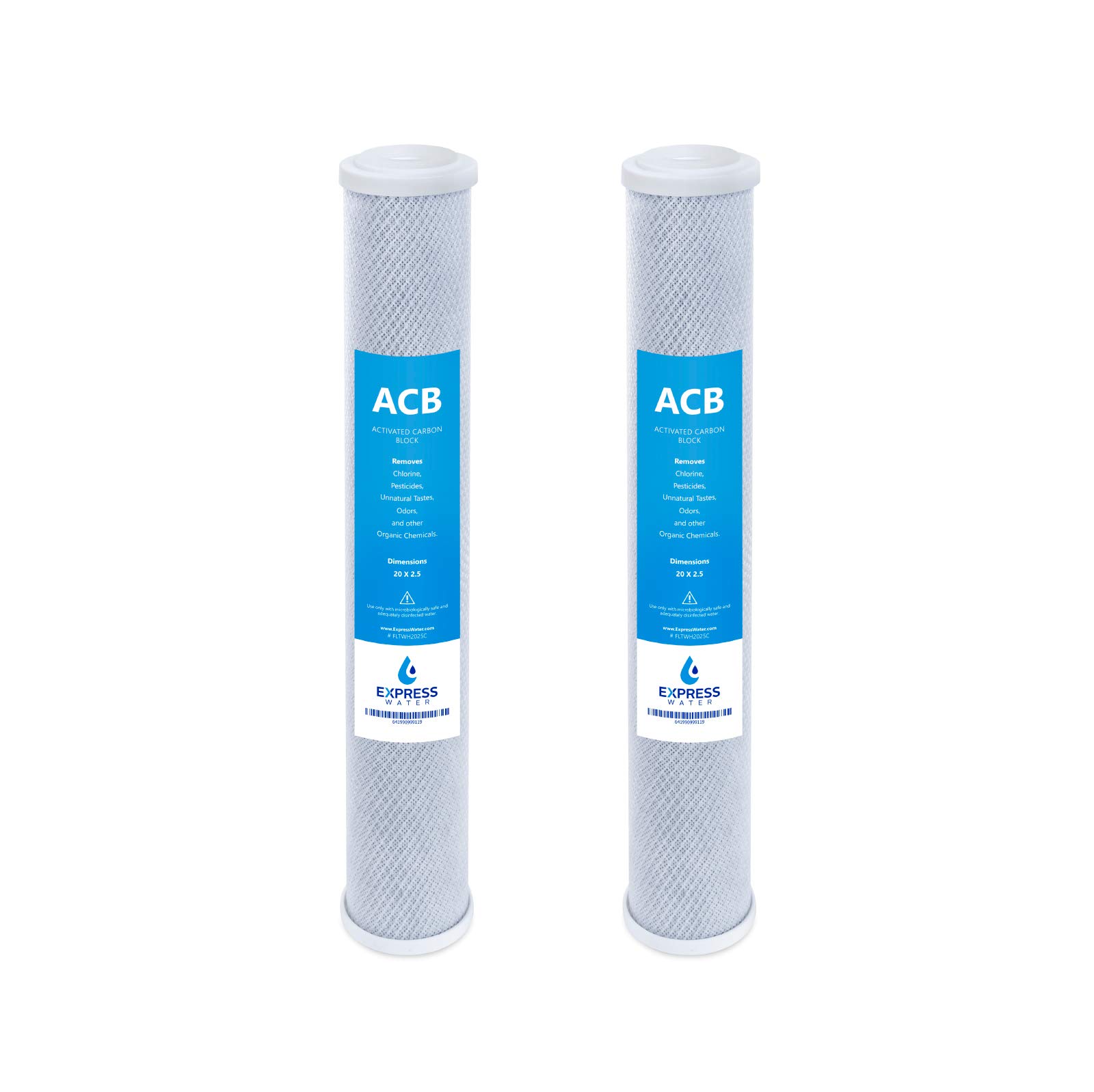 Express Water – 2 Pack Water Filter Activated Carbon Block Replacement Filter – ACB Large Capacity Water Filter – Whole House Filtration – 5 Micron Water Filter – 2.5” x 20” inch