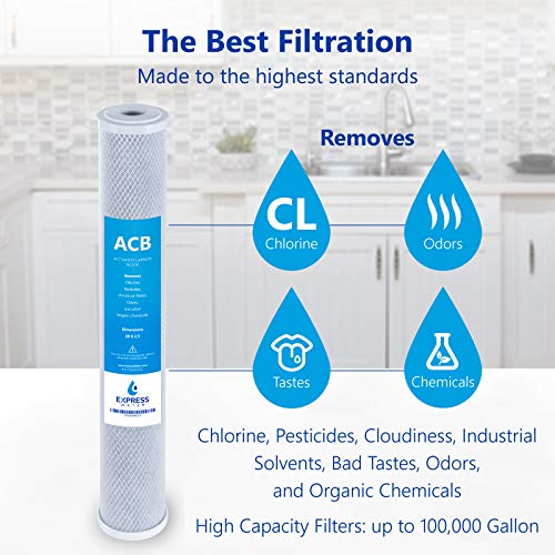 Express Water – 5 Pack Water Filter Activated Carbon Block Replacement Filter – ACB Large Capacity Water Filter – Whole House Filtration – 5 Micron Water Filter – 2.5” x 20” inch