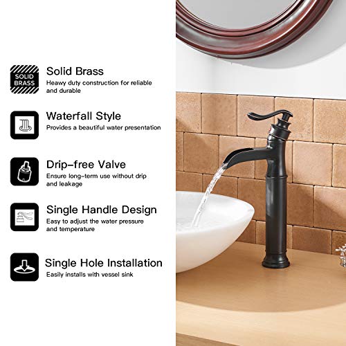 Vessel Sink Faucet Oil Rubbed Bronze Waterfall Single Handle Lever One Hole Bathroom Mixer Tap Deck Mount