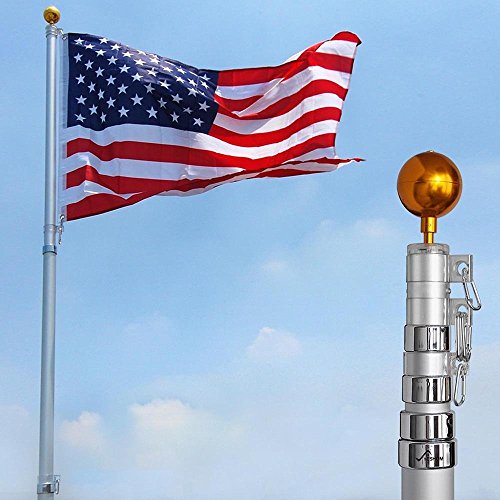 25Ft / 20Ft Telescopic 16 Gauge Aluminum Flag Pole with Solar Lights (25 Ft)