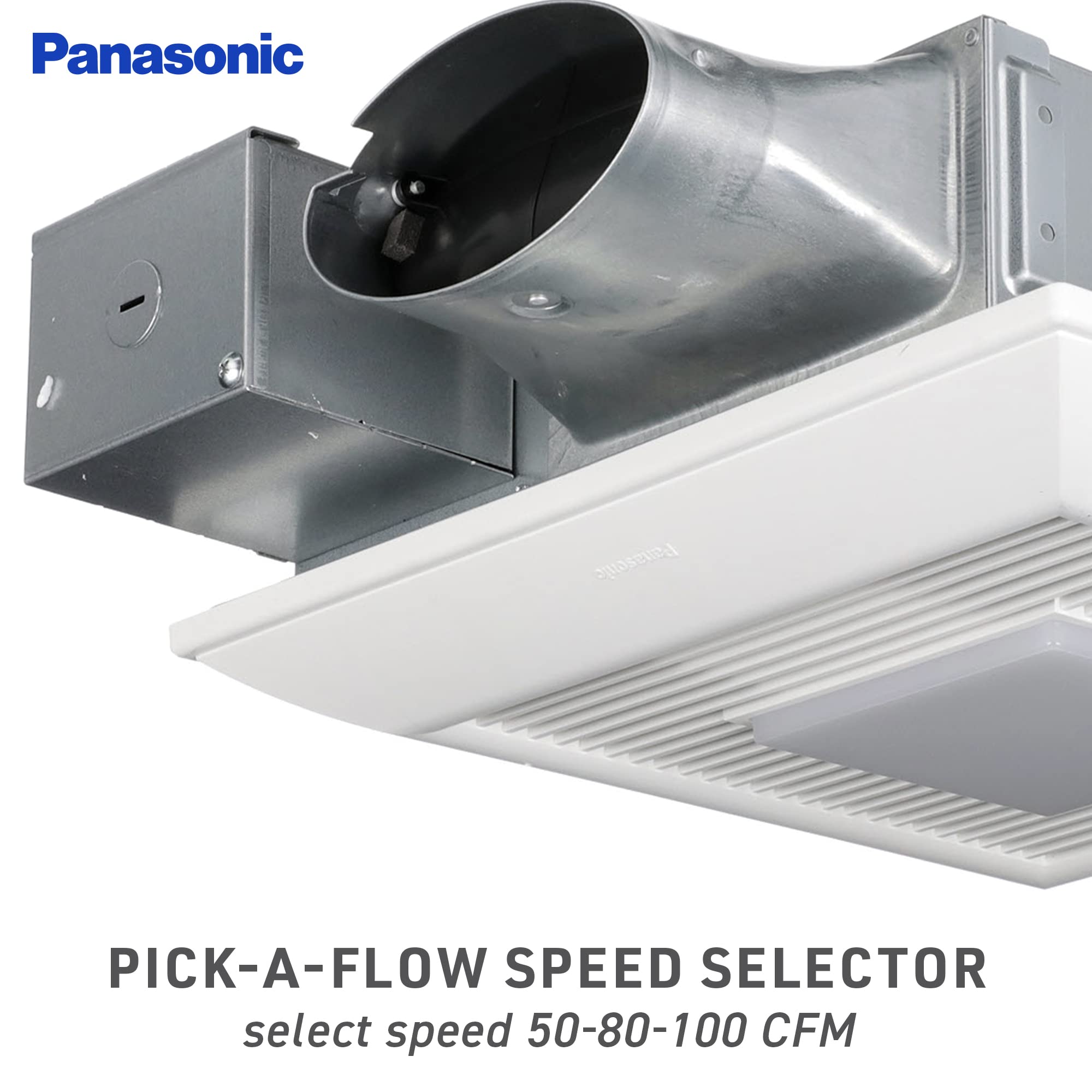 Panasonic FV-0510VSL1 WhisperValue DC Ventilation Fan - Energy-Saving Bathroom Fan with LED Light - 50-80-100 CFM