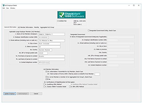 CheckMark 1095 E file Pro+ Software For MAC (2019 Tax Filing Season)