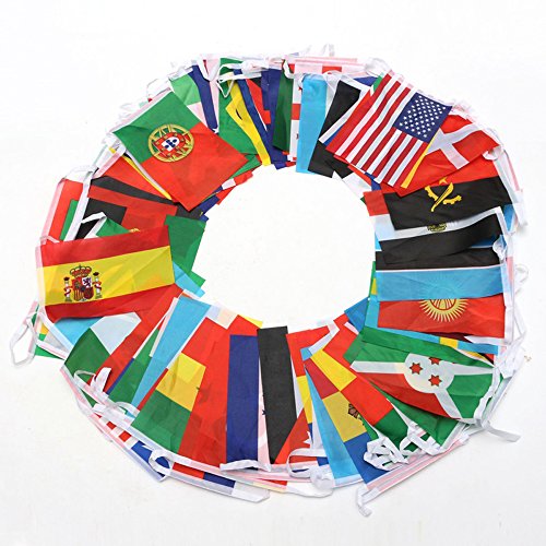 Anley 100 Countries String Flag, International Bunting Pennant Banner, Decoration for Grand Opening, Sports Bar, Party Events - 82 Feet 100 Flags