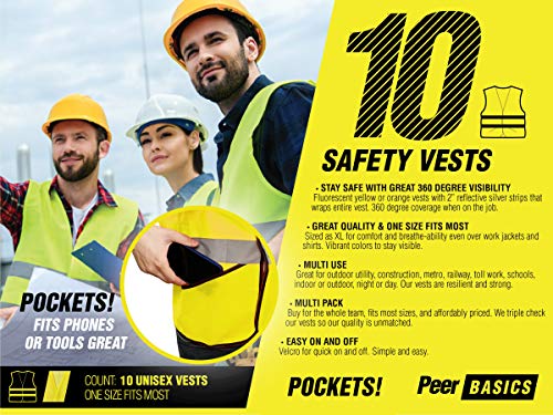 PeerBasics Pocket Safety Vest Bulk Pack Reflective High Visibility Men Women