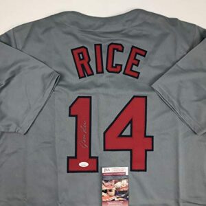 autographed/signed jim rice boston grey baseball jersey jsa coa