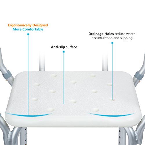 OasisSpace Heavy Duty Shower Chair with Back - Bathtub Chair with Arms for Handicap, Disabled, Seniors & Elderly - Adjustable Medical Bath Seat Handles - Non Slip Tub Safety