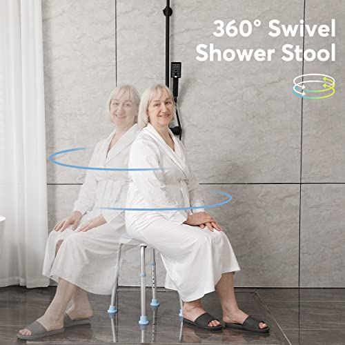 OasisSpace 360 Degree Rotating Shower Chair, Tool Free Adjustable Shower Stool Tub Chair and Bathtub Seat Bench with Anti-Slip Rubber Tips for Safety and Stability