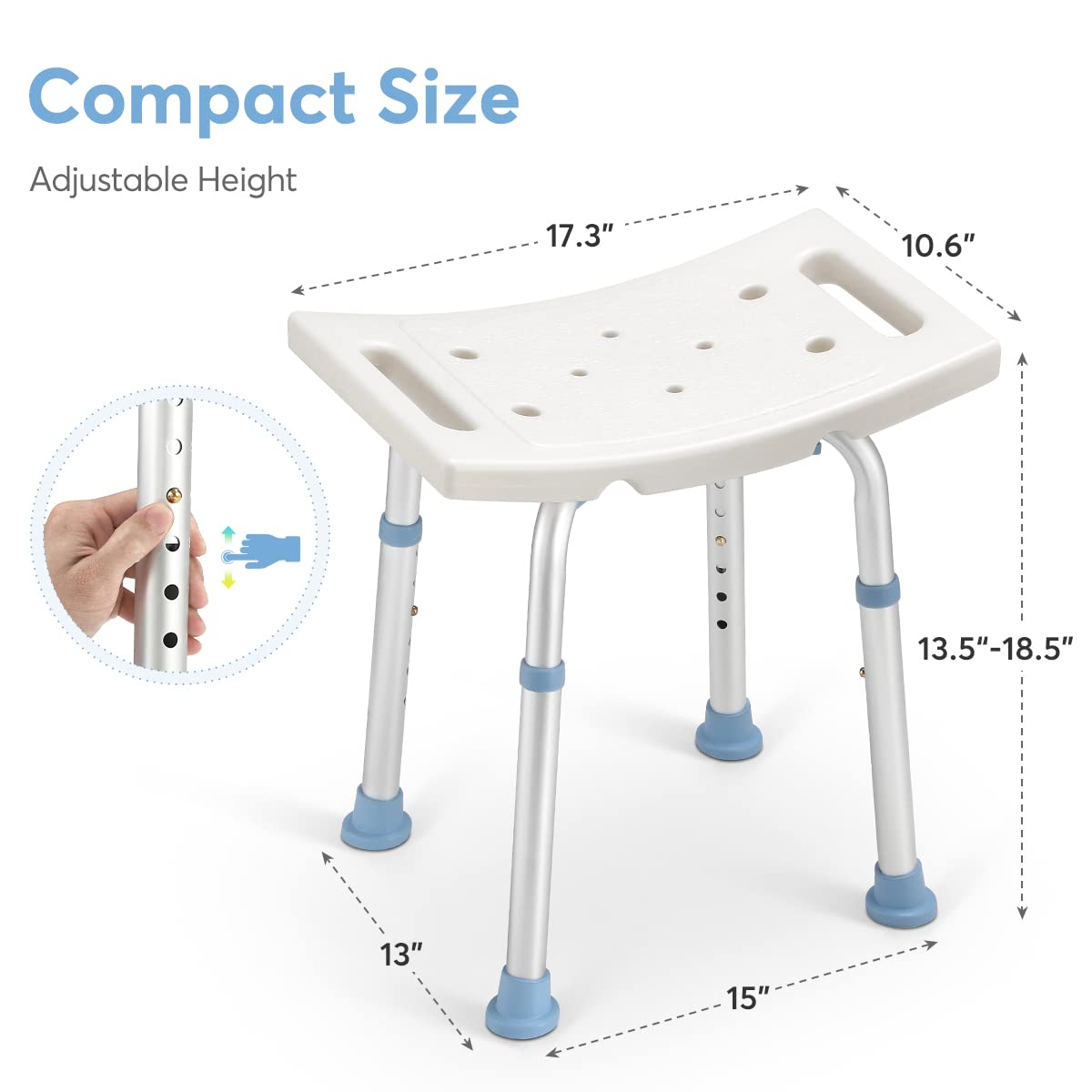 OasisSpace Shower Chair, Adjustable Bath Stool Chair for Inside Shower - Tool Free Anti-Slip Bench Bathtub Stool Seat with Durable Aluminum Legs for Elderly, Senior, Handicap & Disabled