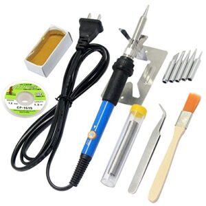 aidebench spb2 soldering iron station kit adjustable welder soldering iron kit 60w 12-in-1 5pcs soldering tips desoldering pump wire solder tweezers iron stand brush portable toolbox