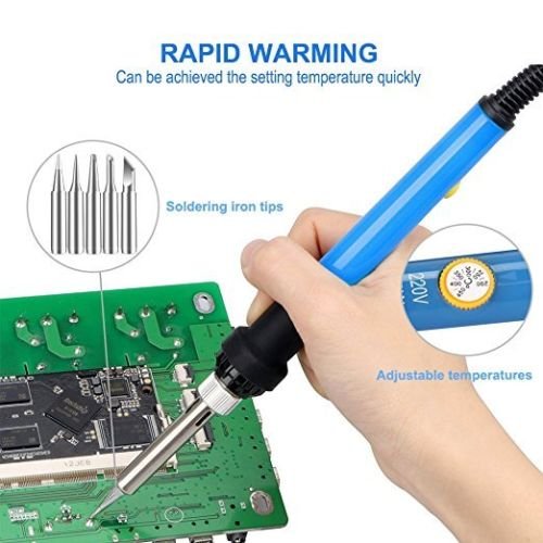 AideBench SPB2 Soldering Iron Station Kit adjustable Welder soldering Iron Kit 60W 12-in-1 5pcs Soldering Tips Desoldering Pump wire solder tweezers iron stand brush Portable Toolbox