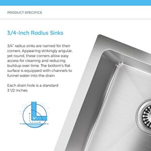 MR Direct 1717-16 Stainless Steel Undermount 17 in. Single Bowl 3/4" Radius Kitchen Sink