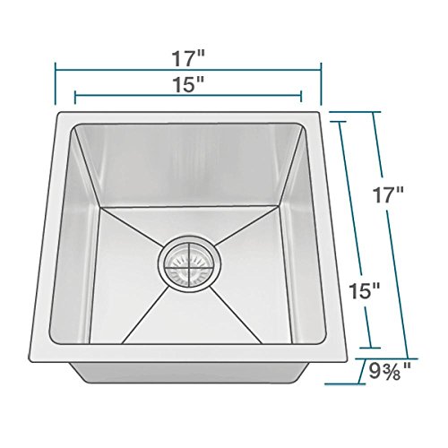 MR Direct 1717-18-ENS Stainless Steel 17" x 17" Undermount Kitchen Sink with Additional Accessories, 17"