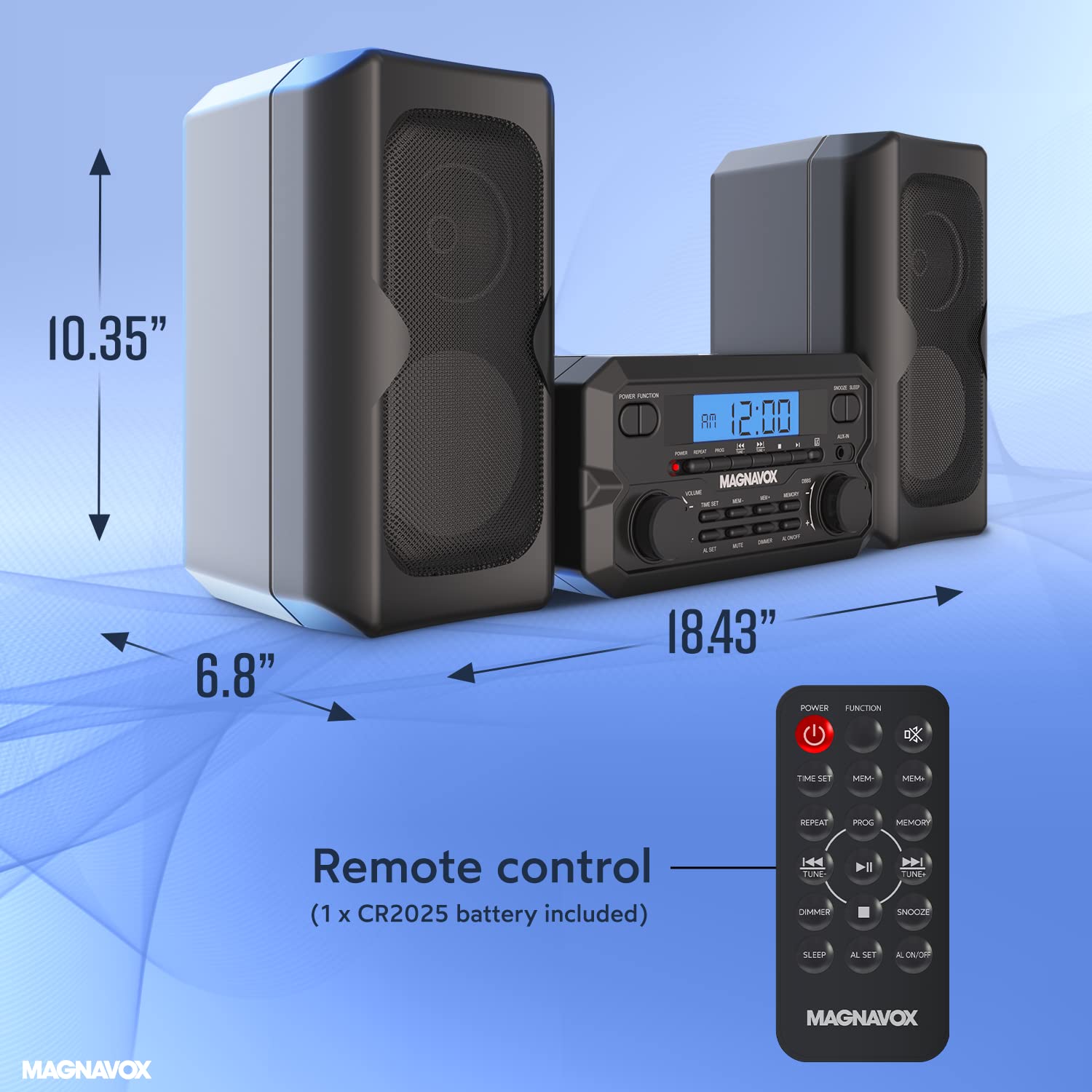 Magnavox MM435M-BK 3-Piece Compact CD Shelf System with Digital FM Stereo Radio, Bluetooth Wireless Technology, and Remote Control in Black | LCD Display | AUX Port Compatible | 2022 Version |