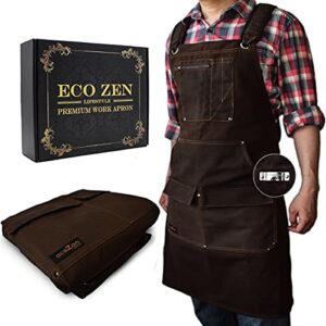 woodworking shop apron - 16 oz waxed canvas work aprons | metal tape holder, fully adjustable to comfortably fit men size s to xxl | tough tool apron to give protection, ideal fathers day gift for dad