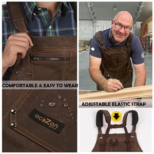 Woodworking Shop Apron - 16 oz Waxed Canvas Work Aprons | Metal Tape holder, Fully Adjustable to Comfortably Fit Men Size S to XXL | Tough Tool Apron to Give Protection, Ideal Fathers Day GIft for Dad