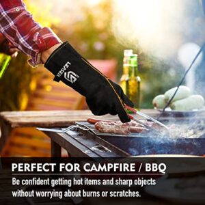 LeaSeek Welding Gloves, Heat/Fire Resistant Leather Barbecue Gloves,Mitts for Fireplace,BBQ,Welder,Grill,Oven,Stove,Tig