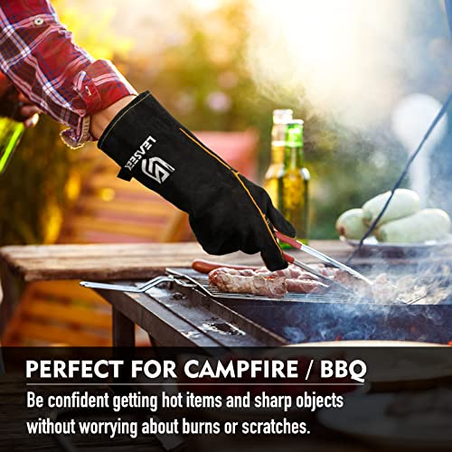 LeaSeek Welding Gloves, Heat/Fire Resistant Leather Barbecue Gloves,Mitts for Fireplace,BBQ,Welder,Grill,Oven,Stove,Tig