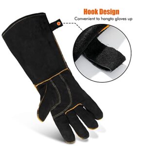 LeaSeek Welding Gloves, Heat/Fire Resistant Leather Barbecue Gloves,Mitts for Fireplace,BBQ,Welder,Grill,Oven,Stove,Tig