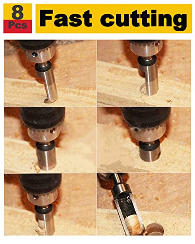 Rocaris 8pcs Wood Plug Cutter Drill Bit Set Straight and Tapered Taper Cutting Tool Cork Drill Bit Knife 6mm 10mm 13mm 16mm