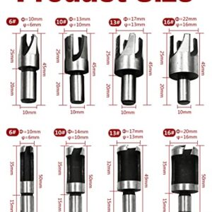 Rocaris 8pcs Wood Plug Cutter Drill Bit Set Straight and Tapered Taper Cutting Tool Cork Drill Bit Knife 6mm 10mm 13mm 16mm