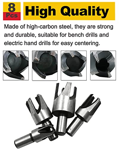 Rocaris 8pcs Wood Plug Cutter Drill Bit Set Straight and Tapered Taper Cutting Tool Cork Drill Bit Knife 6mm 10mm 13mm 16mm