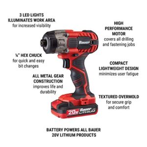 Bauer 1781C-B1 Hypermax Lithium, Hex Compact Impact Driver Kit, 20V