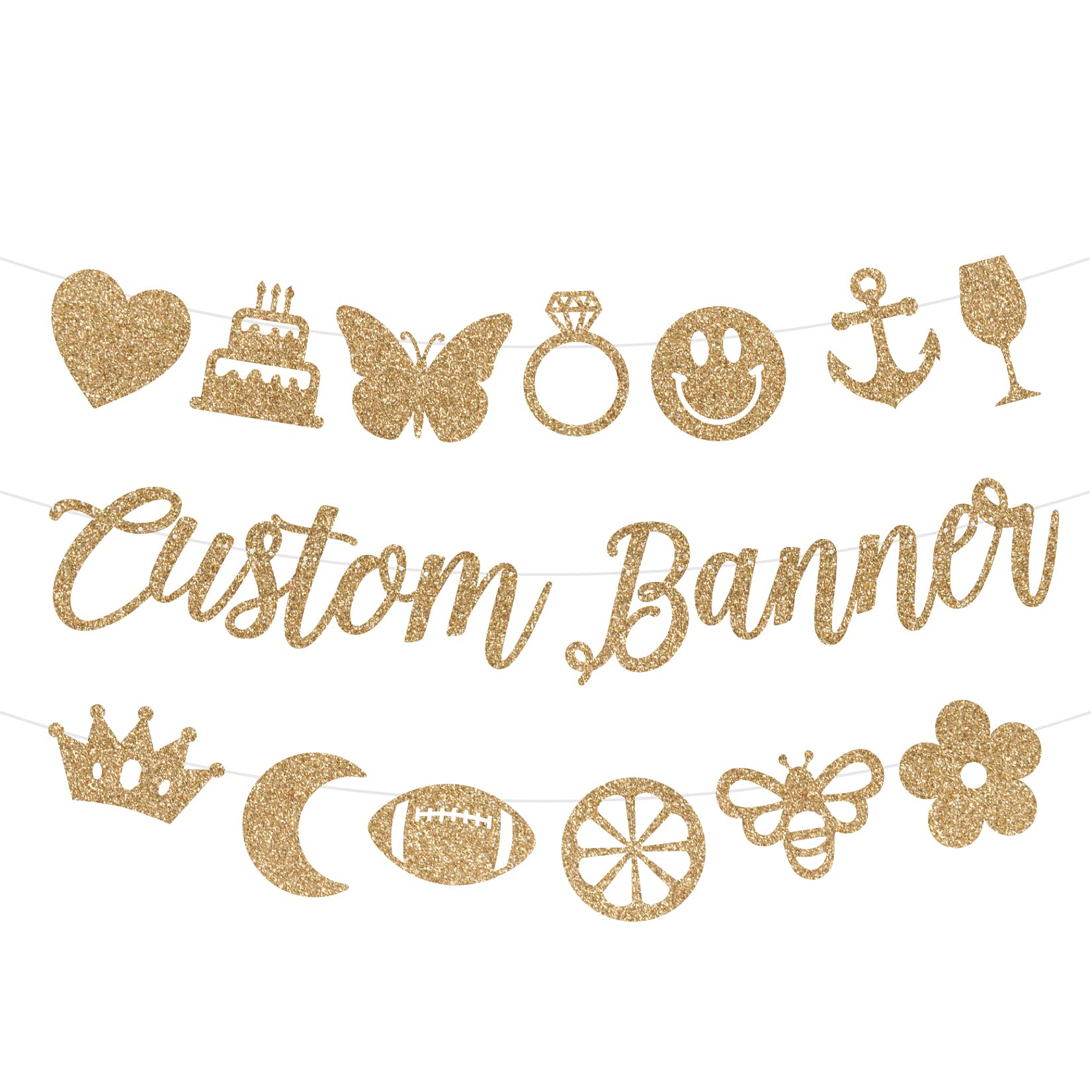 Custom Script Party Banner for Birthday, Wedding, and Party/Personalized Name Cursive Banner/Customizable/Gold/Silver