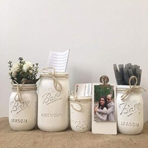 hand painted and distressed mason jar desk set, rustic office organization set, your choice of colors, 5 piece set, painted and distressed mason jars, rustic farmhouse style