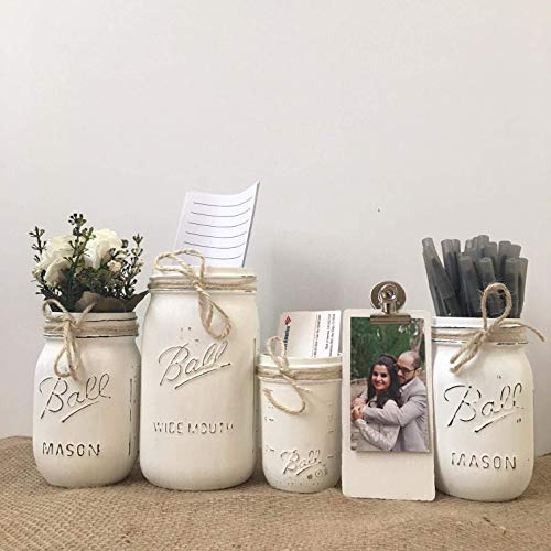 Hand Painted and Distressed Mason Jar Desk Set, Rustic Office Organization Set, Your Choice of Colors, 5 Piece Set, Painted and Distressed Mason Jars, Rustic Farmhouse Style