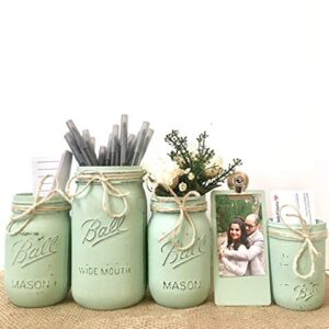 Hand Painted and Distressed Mason Jar Desk Set, Rustic Office Organization Set, Your Choice of Colors, 5 Piece Set, Painted and Distressed Mason Jars, Rustic Farmhouse Style