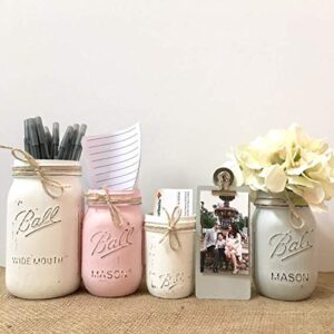 Hand Painted and Distressed Mason Jar Desk Set, Rustic Office Organization Set, Your Choice of Colors, 5 Piece Set, Painted and Distressed Mason Jars, Rustic Farmhouse Style