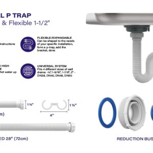 EasyDrain Universal P Trap - Expandable & Flexible ONE Side is a 1-1/2" NUT and The Drain Side is A Straight Drain Tube in 4 Common Sizes