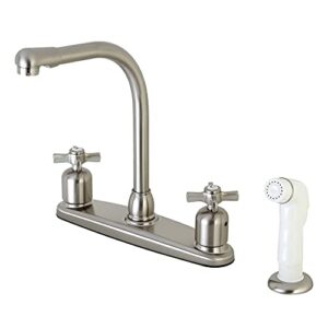 kingston brass fb718zx millennium 8-inch center set kitchen faucet with plastic sprayer, brushed nickel