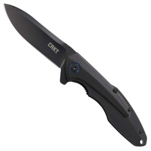 crkt caligo folding pocket knife: plain edge folder with liner lock, everyday carry folded knife with flipper opening, and black oxide blade finish 6215