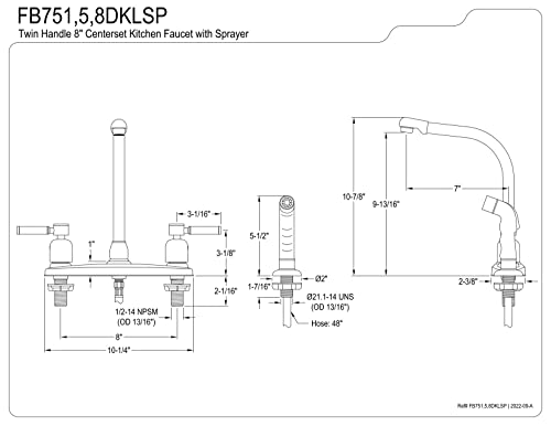 Kingston Brass FB751DKLSP Kaiser 8" Centerset Kitchen Faucet, Polished Chrome