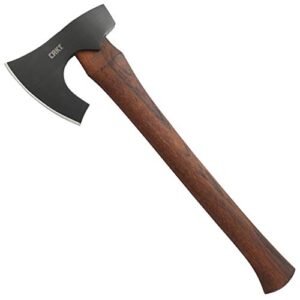 crkt freyr axe: outdoor axe with deep beard design, forged carbon steel blade, and hickory wooden handle 2746