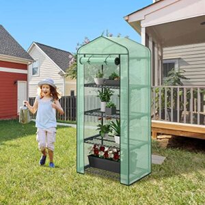 4 Tier Mini Greenhouse Indoor Outdoor with PE Cover and Roll-Up Zipper Door, Portable Waterproof Cloth Greenhouse Tent Grow Seeds & Seedlings, 2.3x1.5x5.3 FT