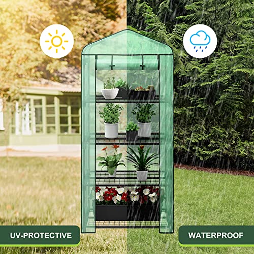 4 Tier Mini Greenhouse Indoor Outdoor with PE Cover and Roll-Up Zipper Door, Portable Waterproof Cloth Greenhouse Tent Grow Seeds & Seedlings, 2.3x1.5x5.3 FT